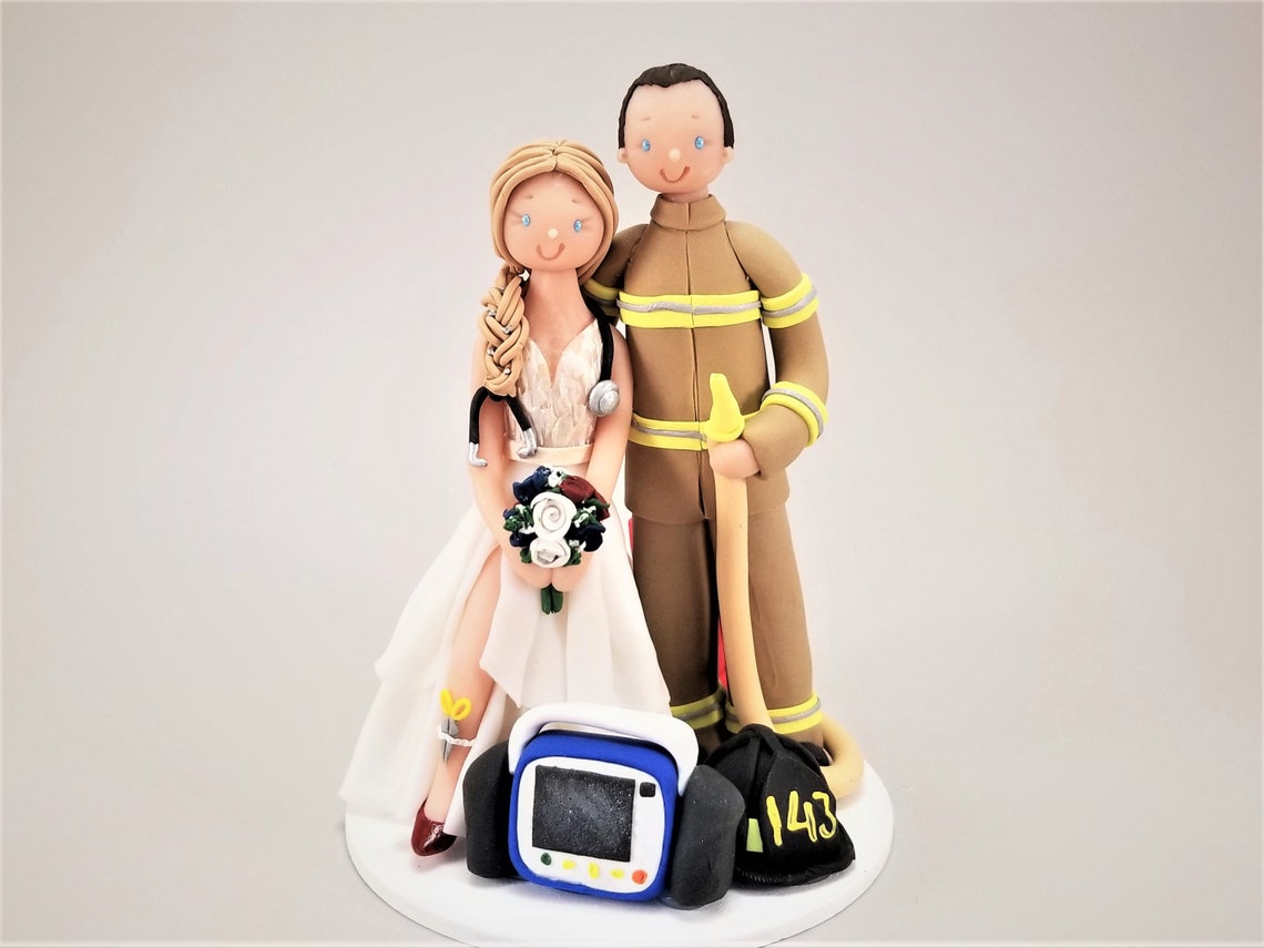 Firefighter & Paramedic Personalized Wedding Cake Topper - by MUDCARDS ...