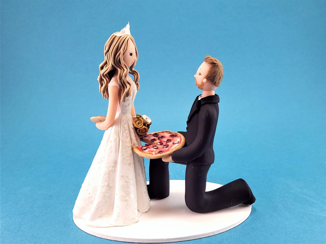 Bride & Kneeling Groom With Pizza Custom Wedding Cake Topper - Etsy