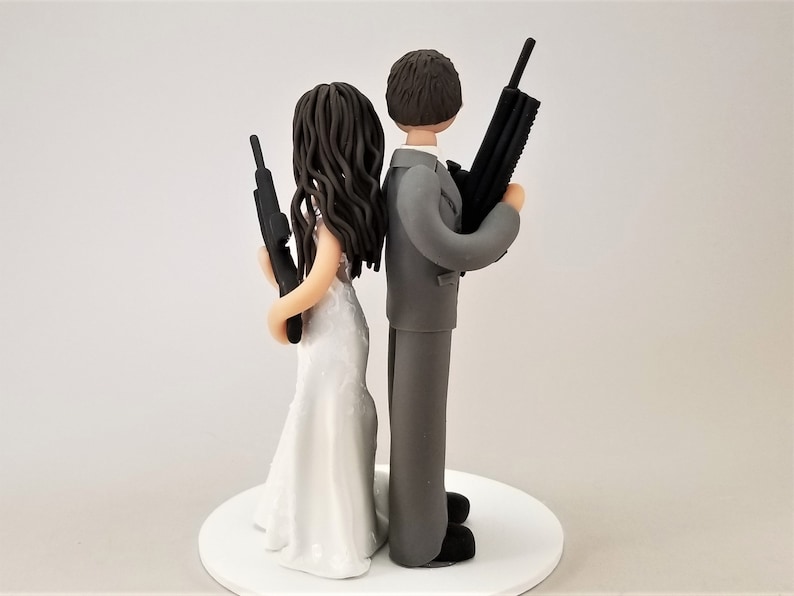 Bride & Groom With Guns Customized Wedding Cake Topper by | Etsy