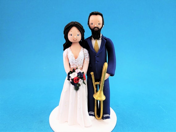 Bride & Groom With a Trombone Custom Wedding Cake Topper by | Etsy