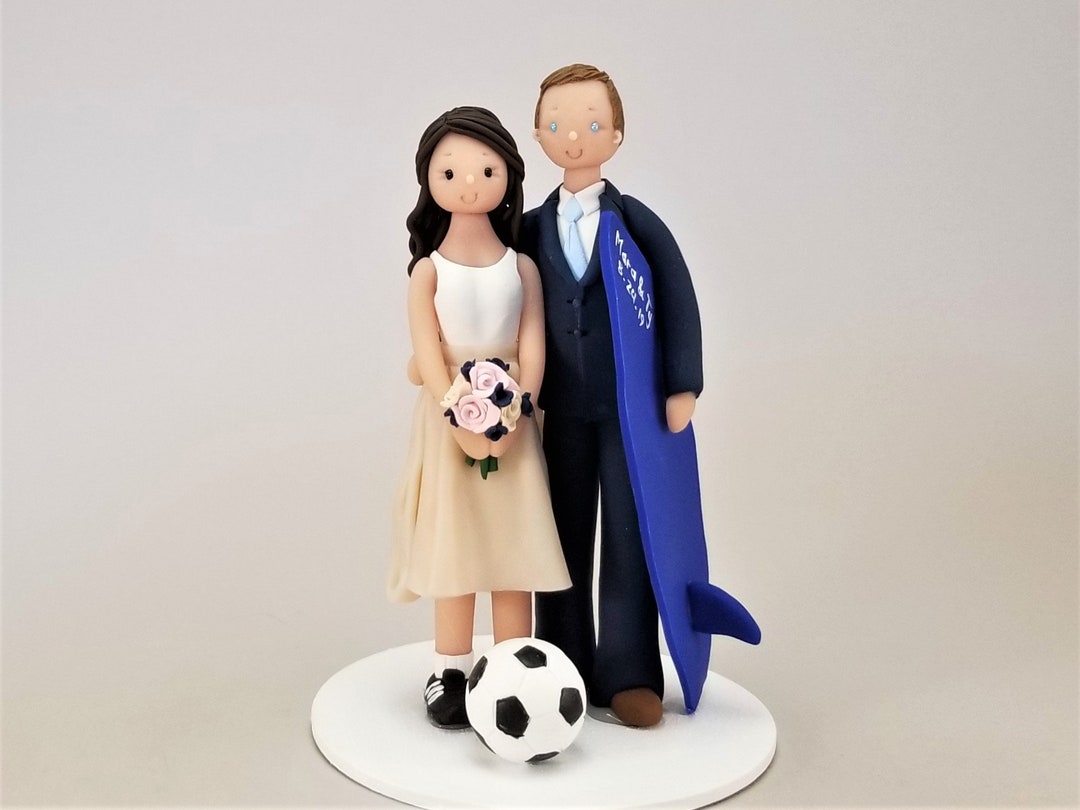 Surfer Groom & Soccer Player Bride Wedding Cake Topper Custom Made by ...
