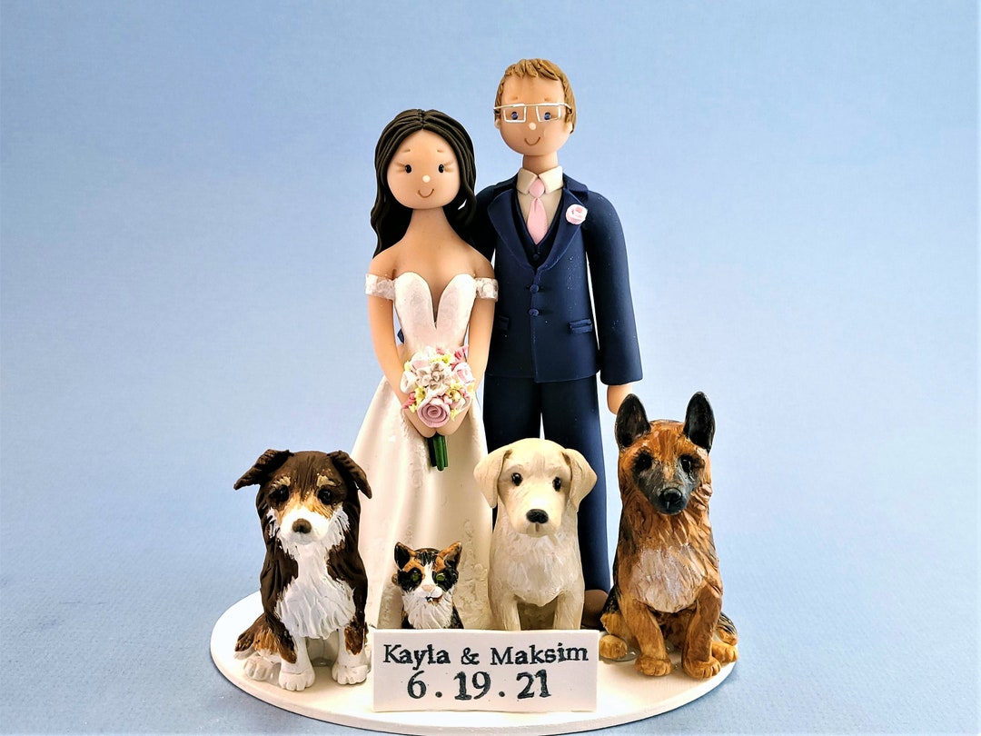 Bride & Groom With Pets Personalized Wedding Cake Topper by - Etsy