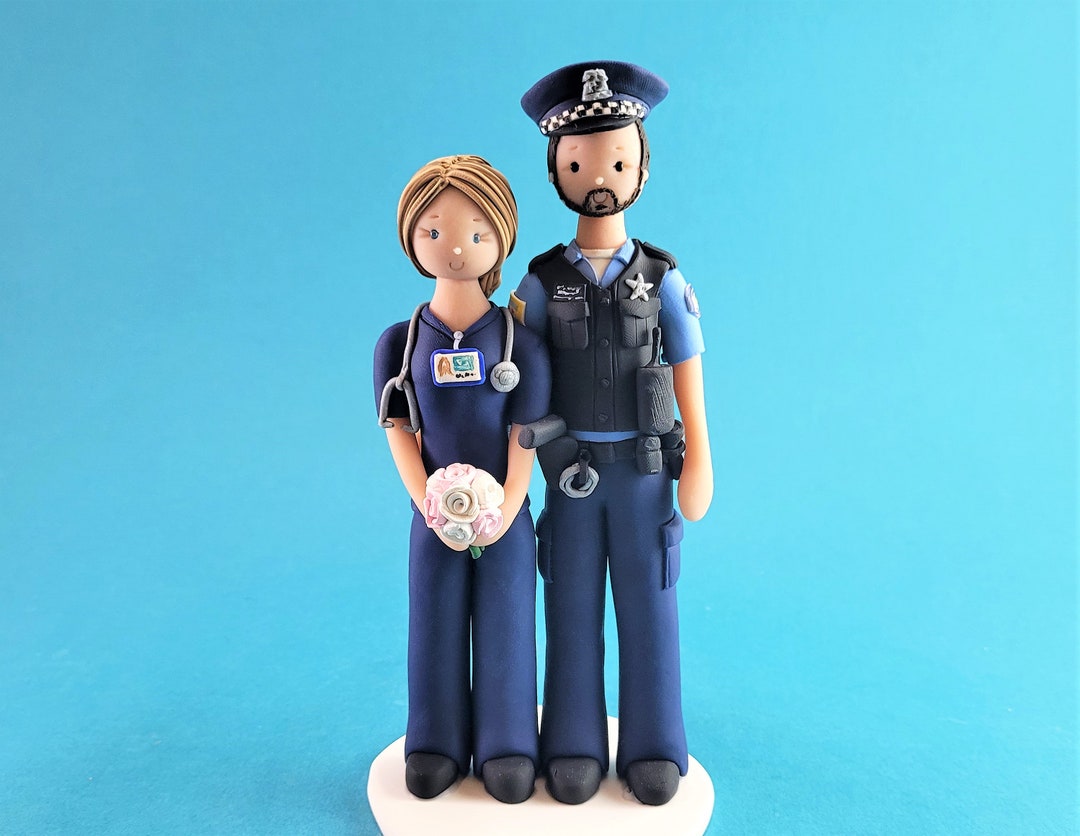 Nurse & Police Officer Customized Bride and Groom Wedding Cake Topper ...