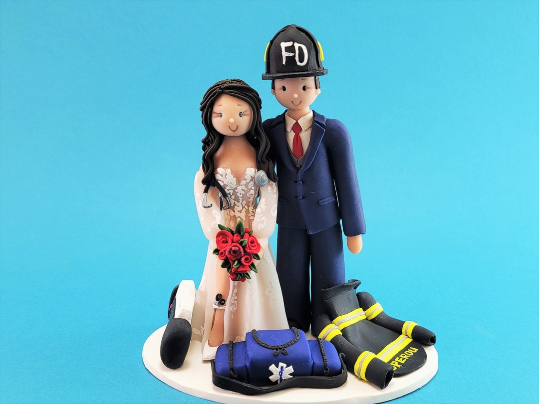 Firefighter & EMT Paramedic Customized First Responders Bride and Groom ...