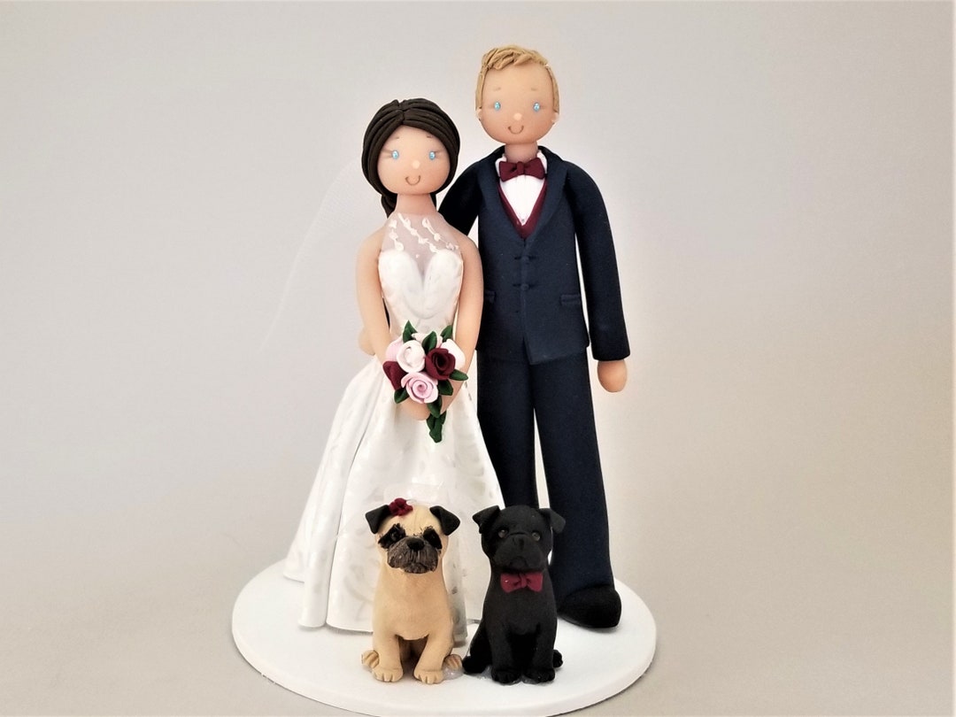 Bride & Groom With Pugs Personalized Wedding Cake Topper - by MUDCARDS ...