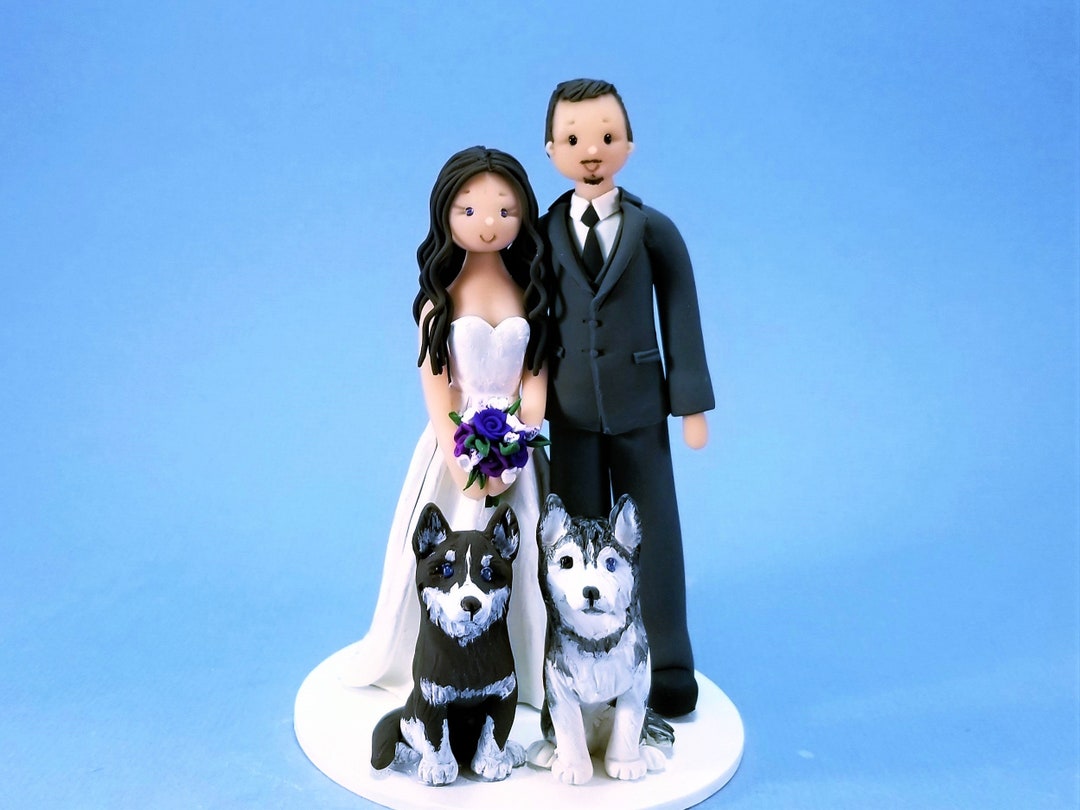 Bride & Groom With Huskies Customized Wedding Cake Topper by MUDCARDS ...