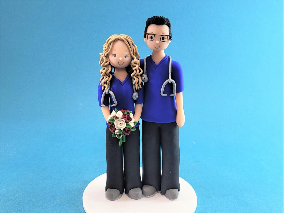 Bride & Groom in Scrubs Customized Doctor and Nurse Wedding Cake Topper ...