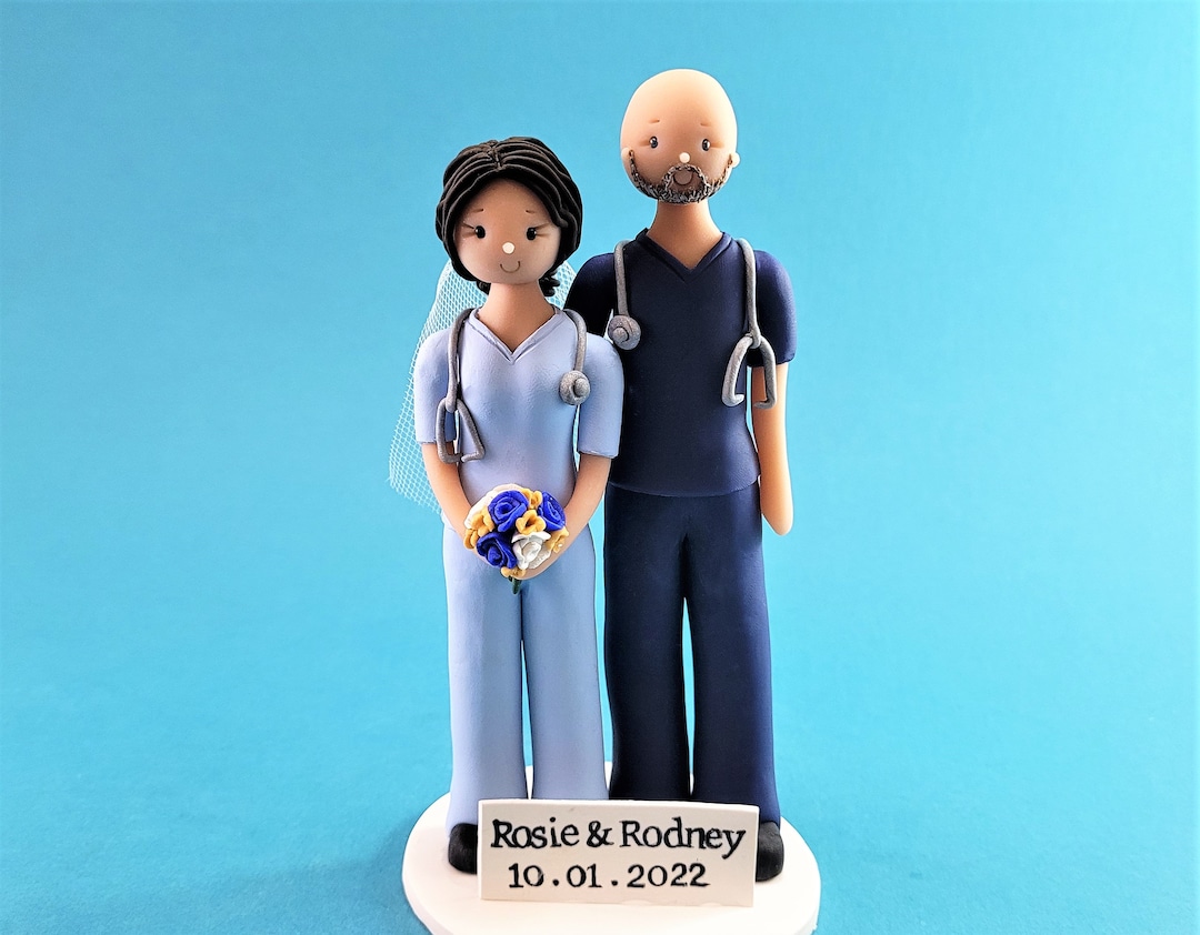 Couple in Scrubs Customized Wedding Cake Topper by MUDCARDS - Etsy