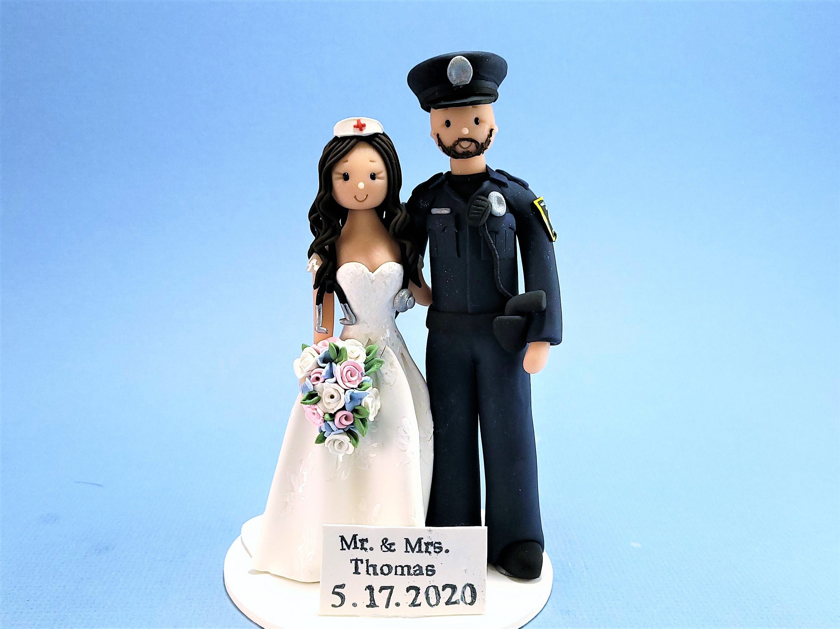 Police Officer & Nurse Custom Made Wedding Cake Topper - by MUDCARDS - Etsy