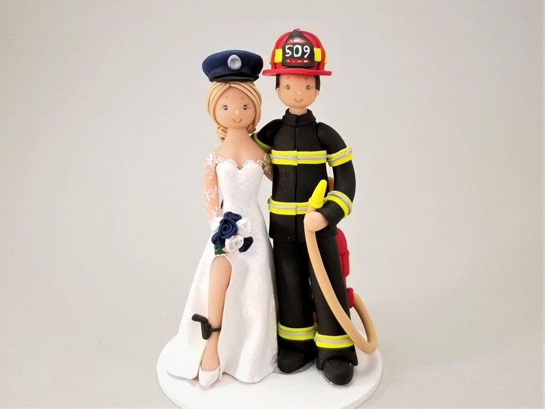Police Woman & Fireman Customized Wedding Cake Topper by | Etsy