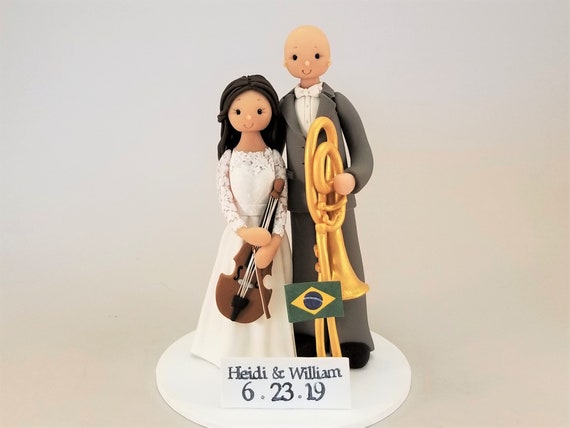 Bride & Groom With a Violin and Trombone Wedding Cake Topper | Etsy