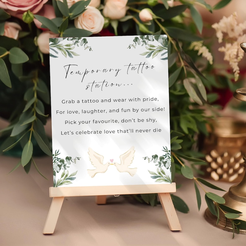 Temporary Tattoo Station Wedding Sign Template, Sage Green Wedding Sign ...