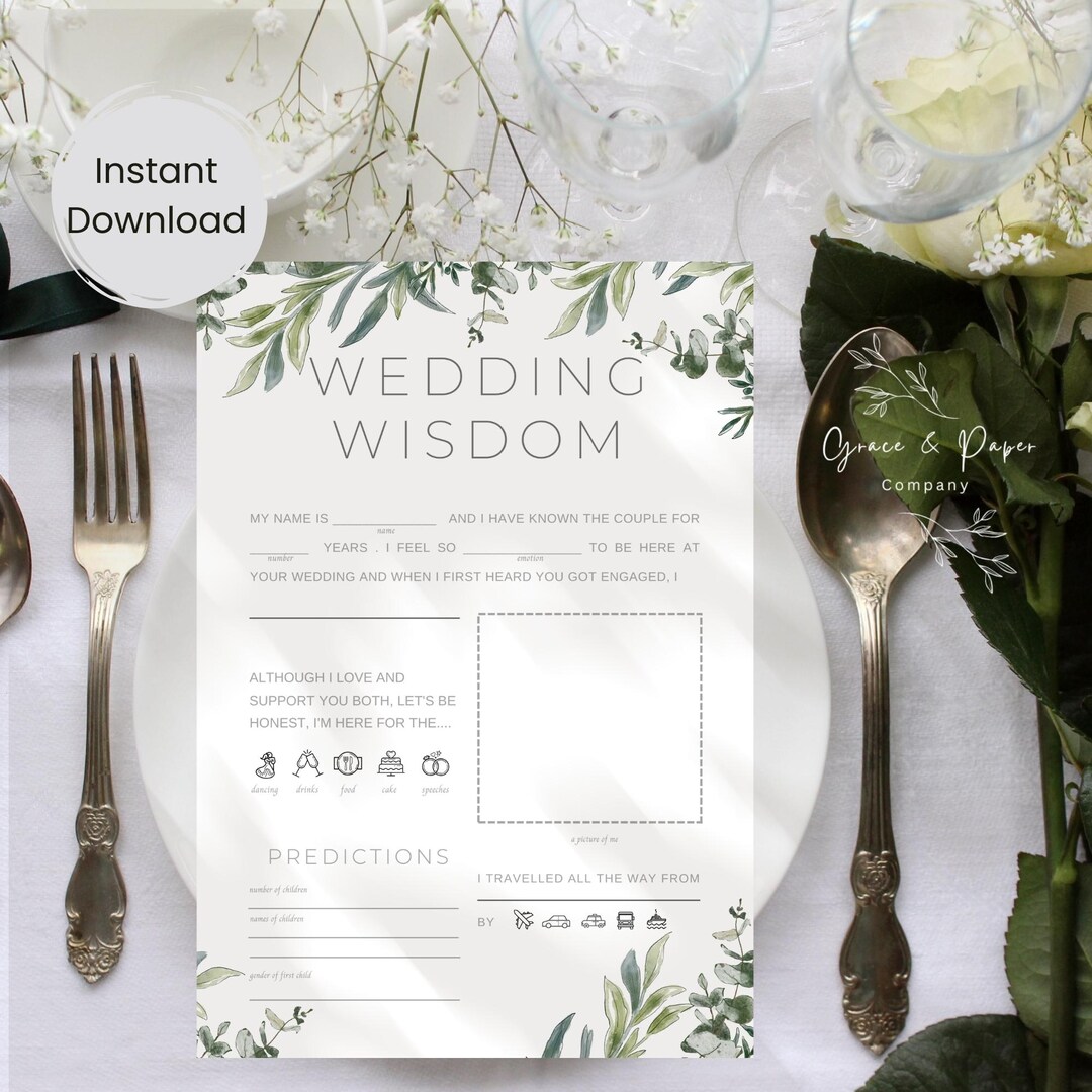 Wedding Wisdom Template, Wedding Game Template, Wedding Advice Bride ...