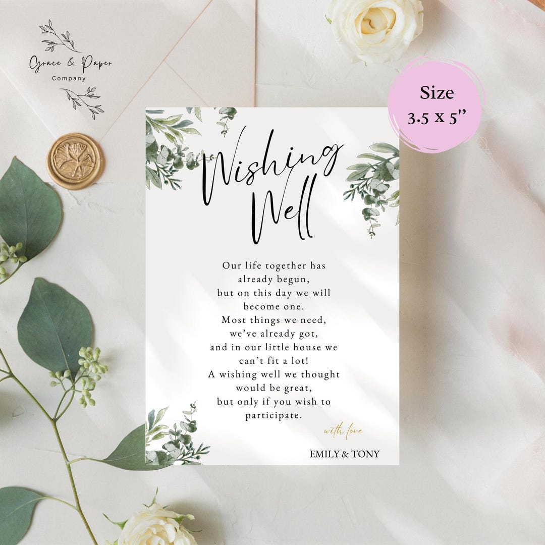 Wishing Well Sign, Sage Green Wedding Sign Template, Printable Wedding ...