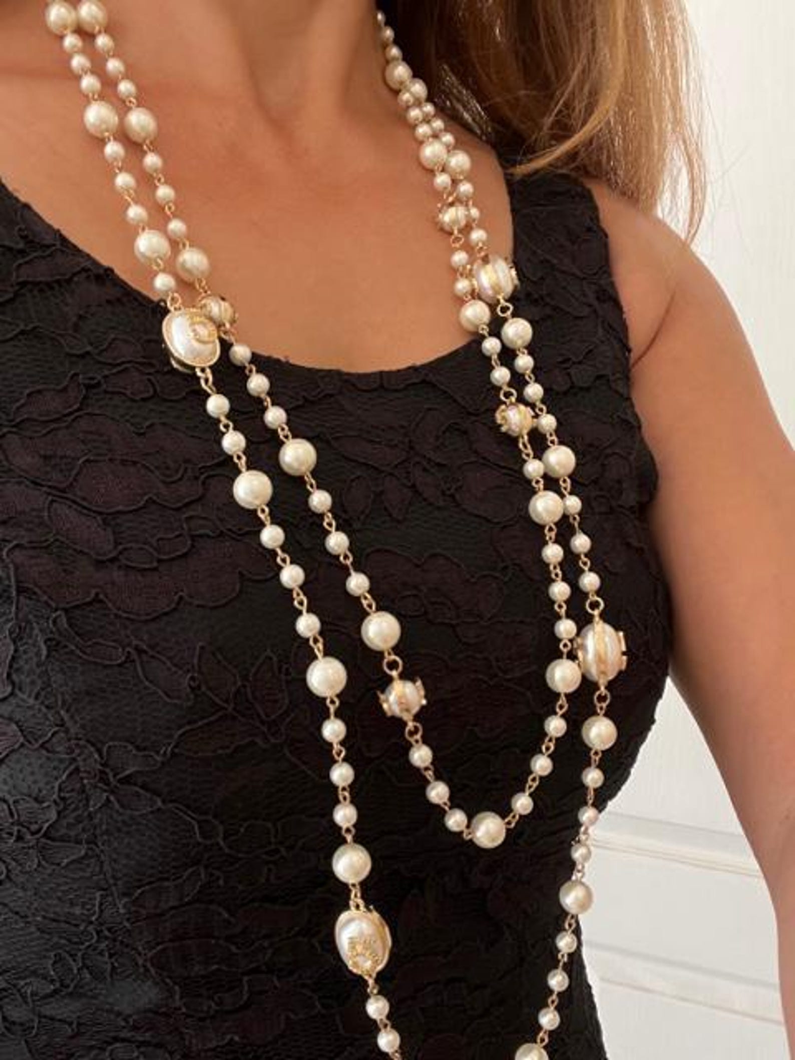 Trendy Necklace, Long Pearl Necklace, Long Pearl Flower Necklace, Pearl ...