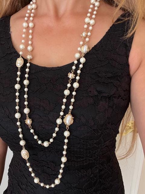 Trendy Necklace, Long Pearl Necklace, Long Pearl Flower Necklace, Pearl ...