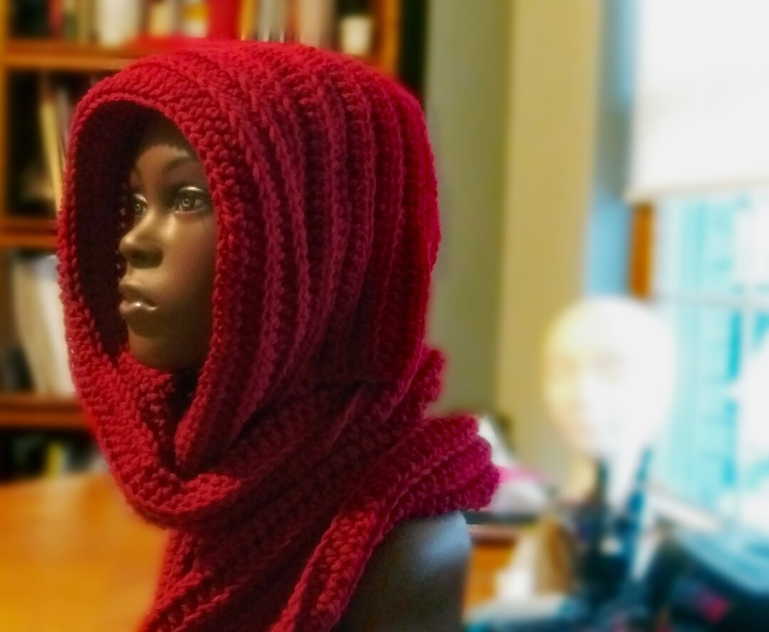 Hooded Scarf, Red Scarf, Hooded Cowl, Scarf With Hood, Womens Scarf ...