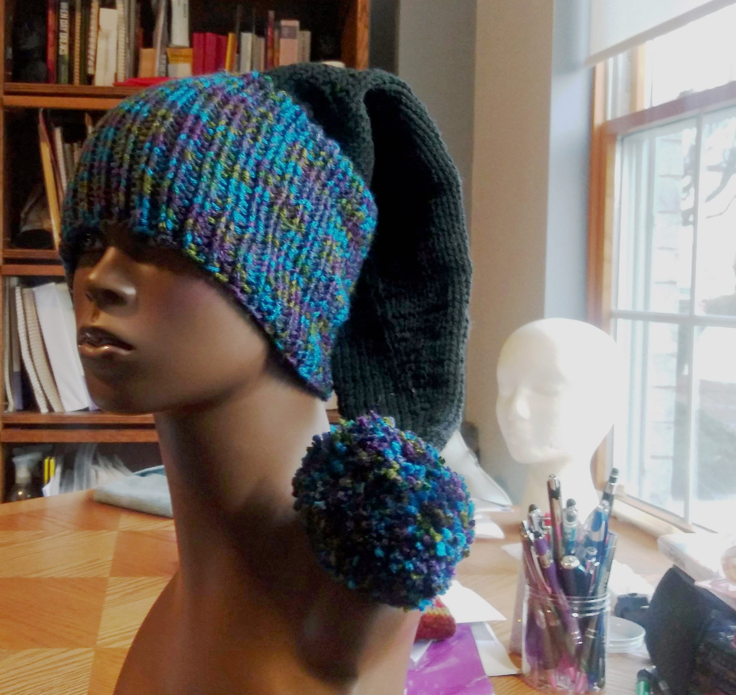 Knit Stocking Cap in Peacock and Black Mommy and Me Knitted | Etsy