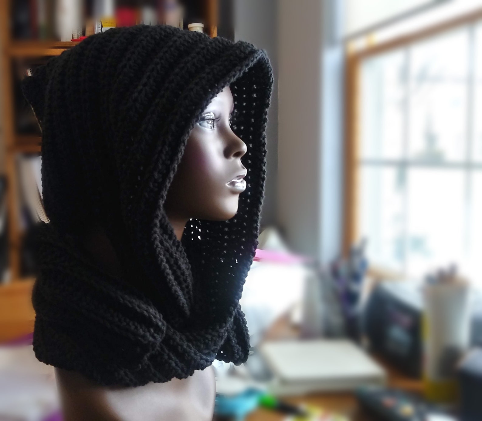 Hooded Scarf, Black Scarf, Hooded Cowl, Scarf With Hood, Hoodie Scarf ...