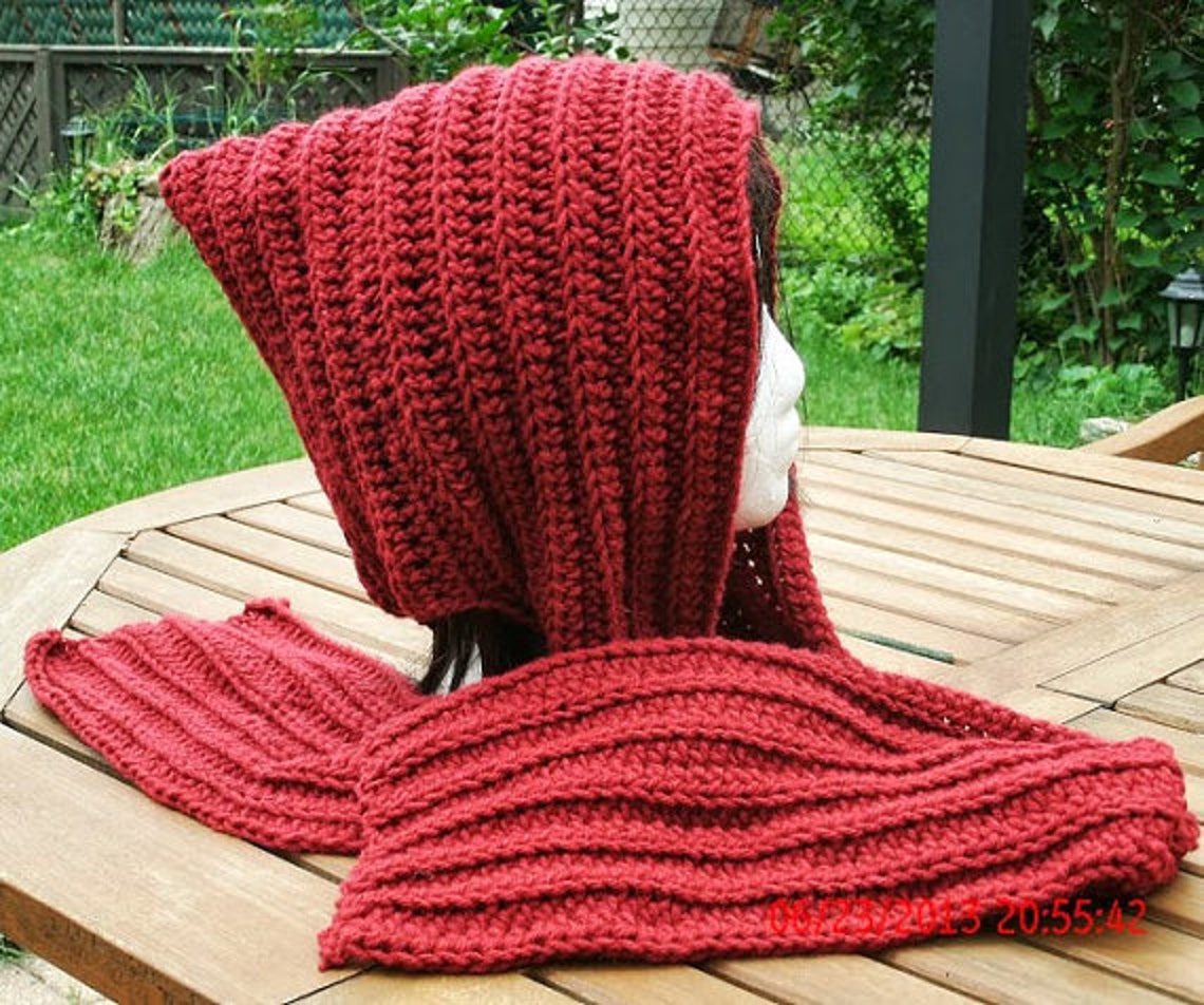 Hooded Scarf Red Scarf Hooded Cowl Scarf With Hood Womens - Etsy