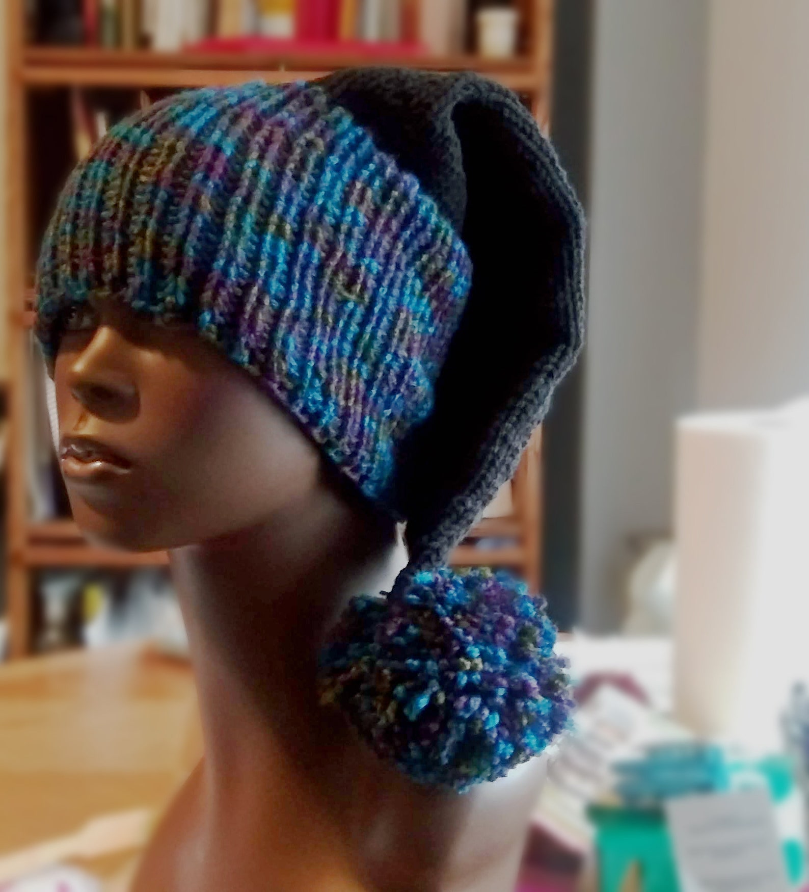 Knit Stocking Cap in Peacock and Black, Mommy and Me Knitted Hat, Knit ...