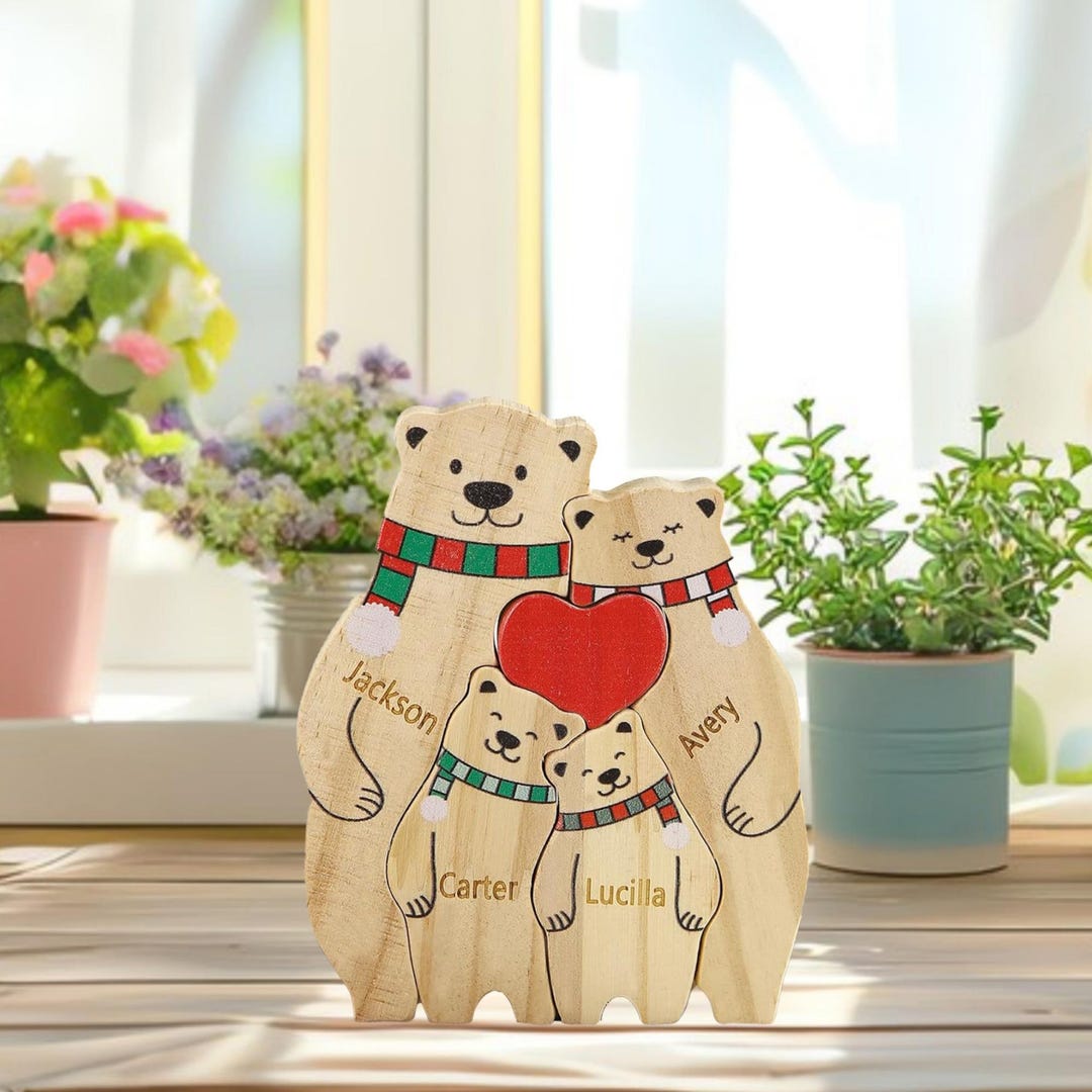Personalized Family Wooden Hug Bears Puzzle,engraved Family Name Puzzle ...