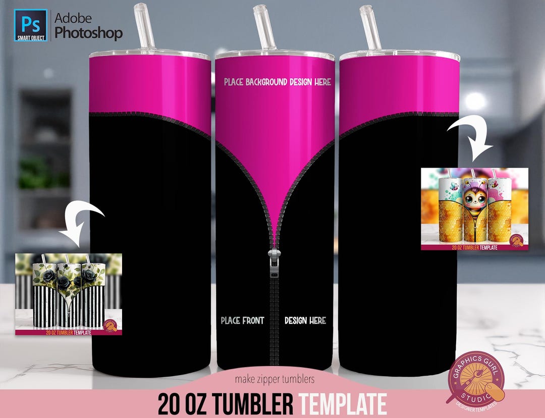 Zipper Tumbler Wrap Template: PSD Smart Object 20 Oz Sublimation ...