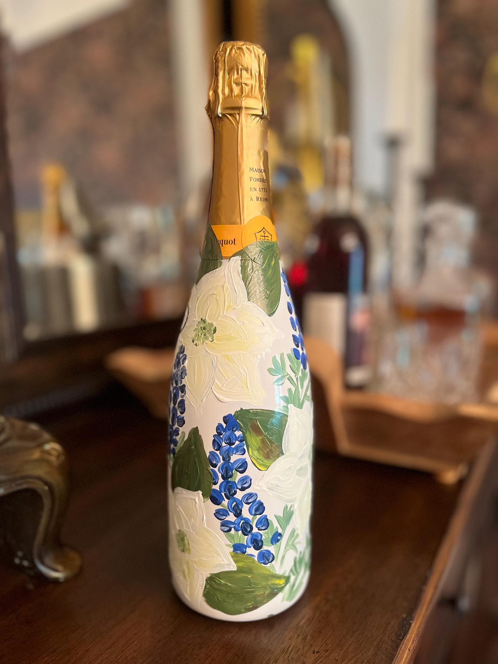 Hand Painted Custom Floral Champ Bottle - Etsy