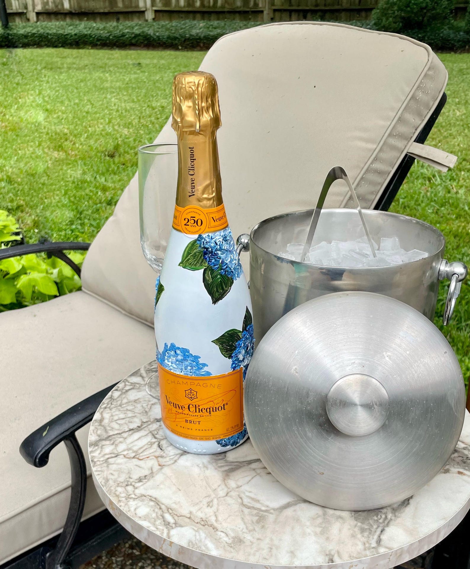 Hand Painted Floral Champ Bottle - White Hydrangea - Etsy