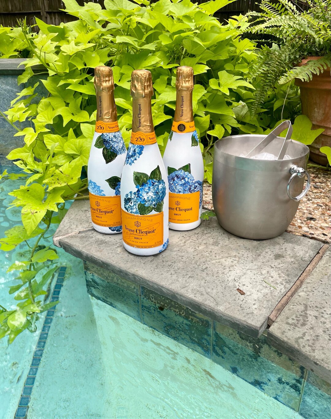 Hand Painted Floral Champ Bottle - White Hydrangea - Etsy