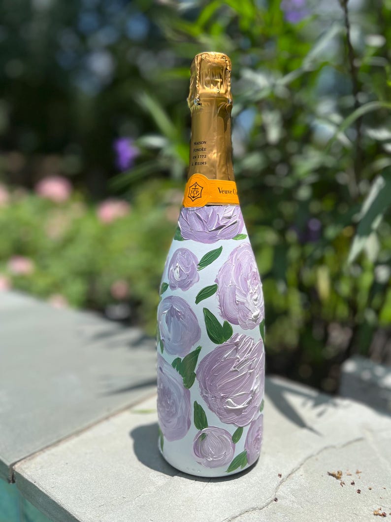 Hand Painted Custom Floral Champ Bottle - Etsy