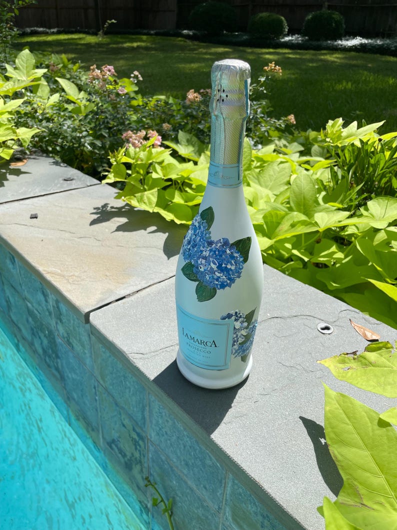 Hand Painted Floral Champ Bottle White Hydrangea - Etsy
