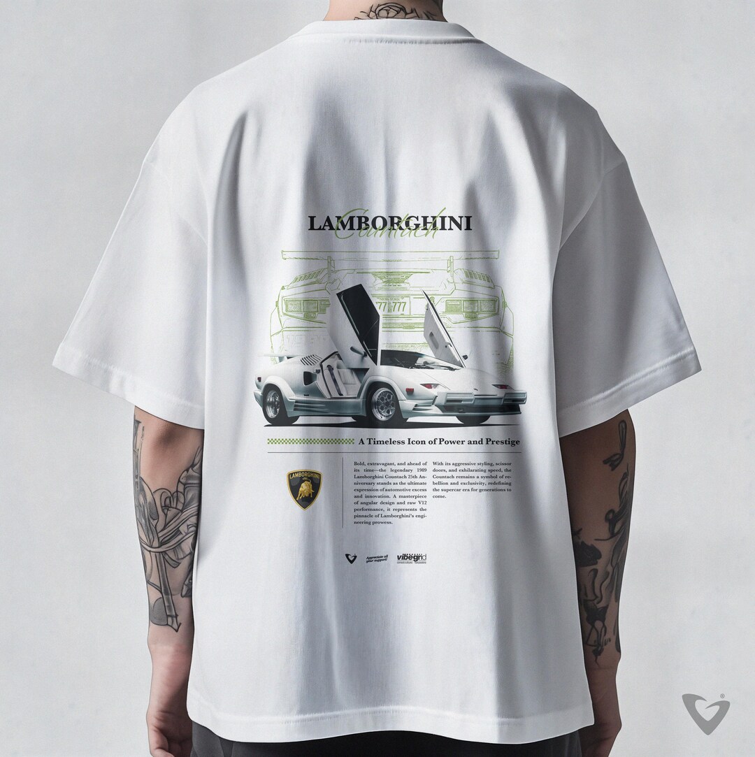 Lamborghini Countach Car T-shirt - Original Art Poster Type Design for ...