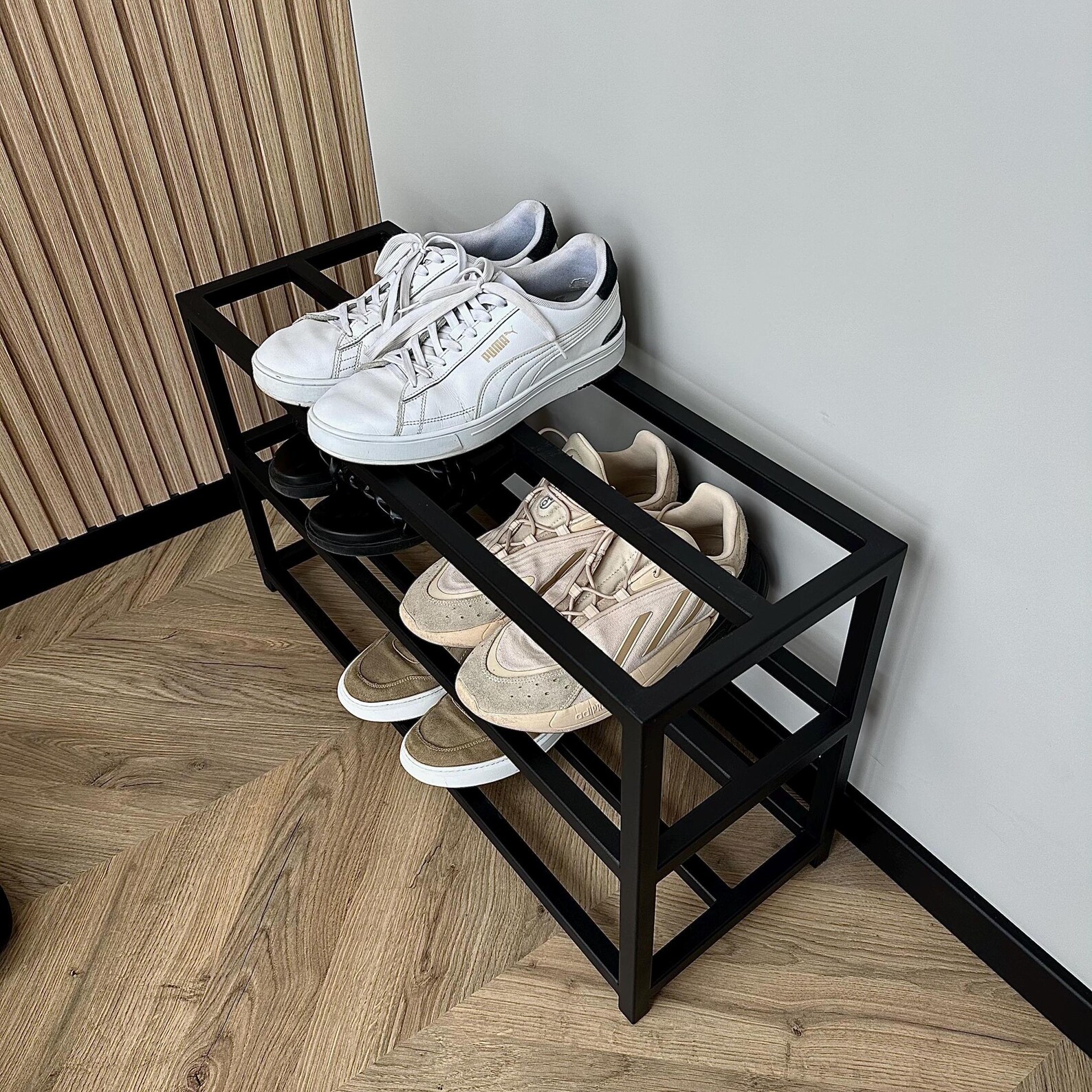 Modern Black Metal Shoe Rack Entryway Organizer for Shoes and ...