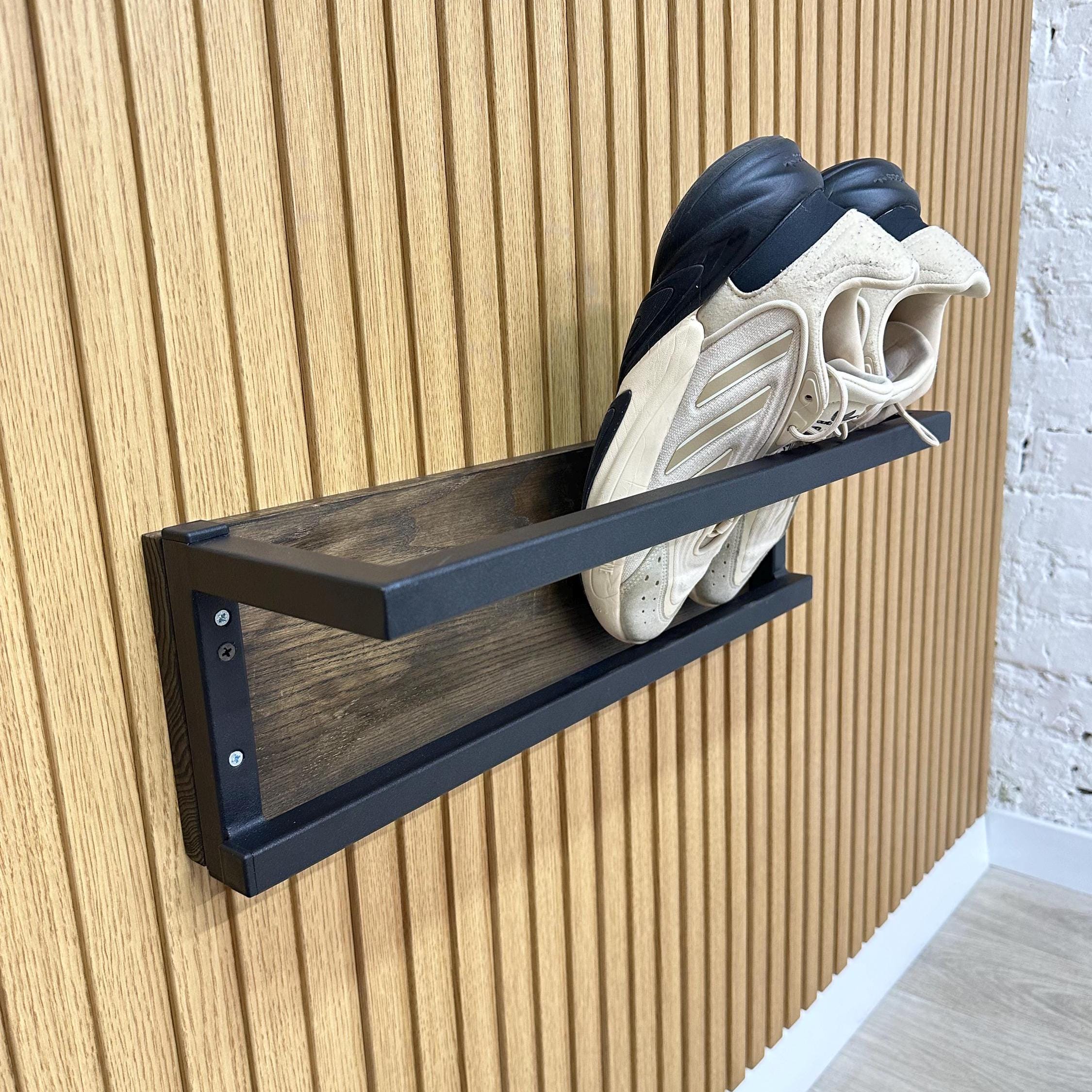 Wall Mount Shoe Rack, Metal Wood Shoe Shelf, Industrial Entryway Shoe ...