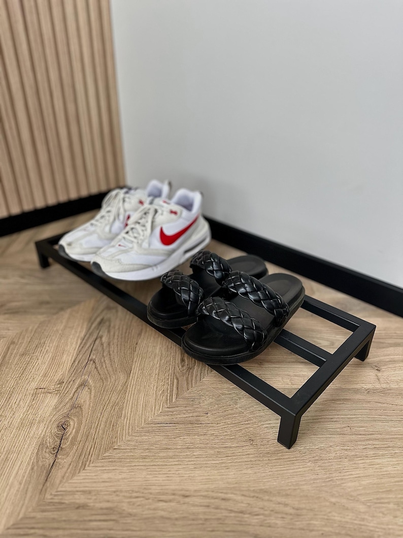 Minimalist Metal Shoe Rack - Modern Black Low-profile Organizer for ...