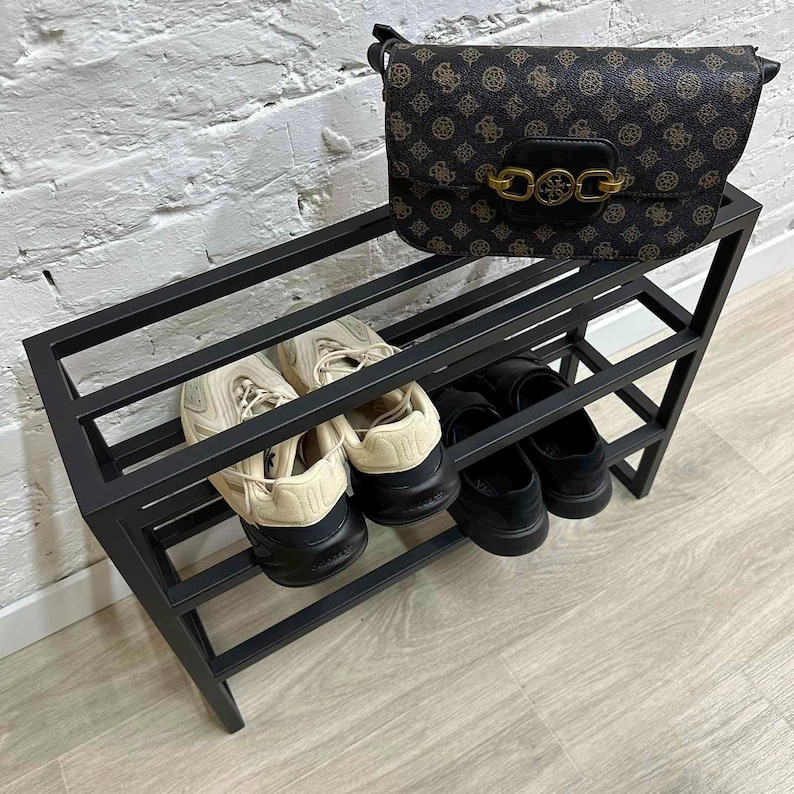Modern Black Metal Shoe Rack Entryway Organizer for Shoes and ...