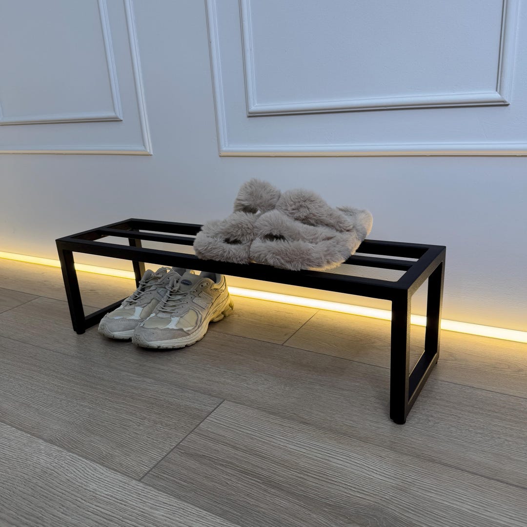 Compact One-tier Metal Shoe Rack, Sleek Black Powder-coated Finish Boot ...