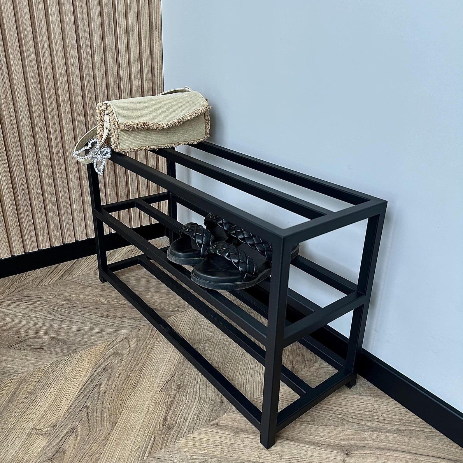 Modern Black Metal Shoe Rack, Entryway Organizer for Shoes and ...