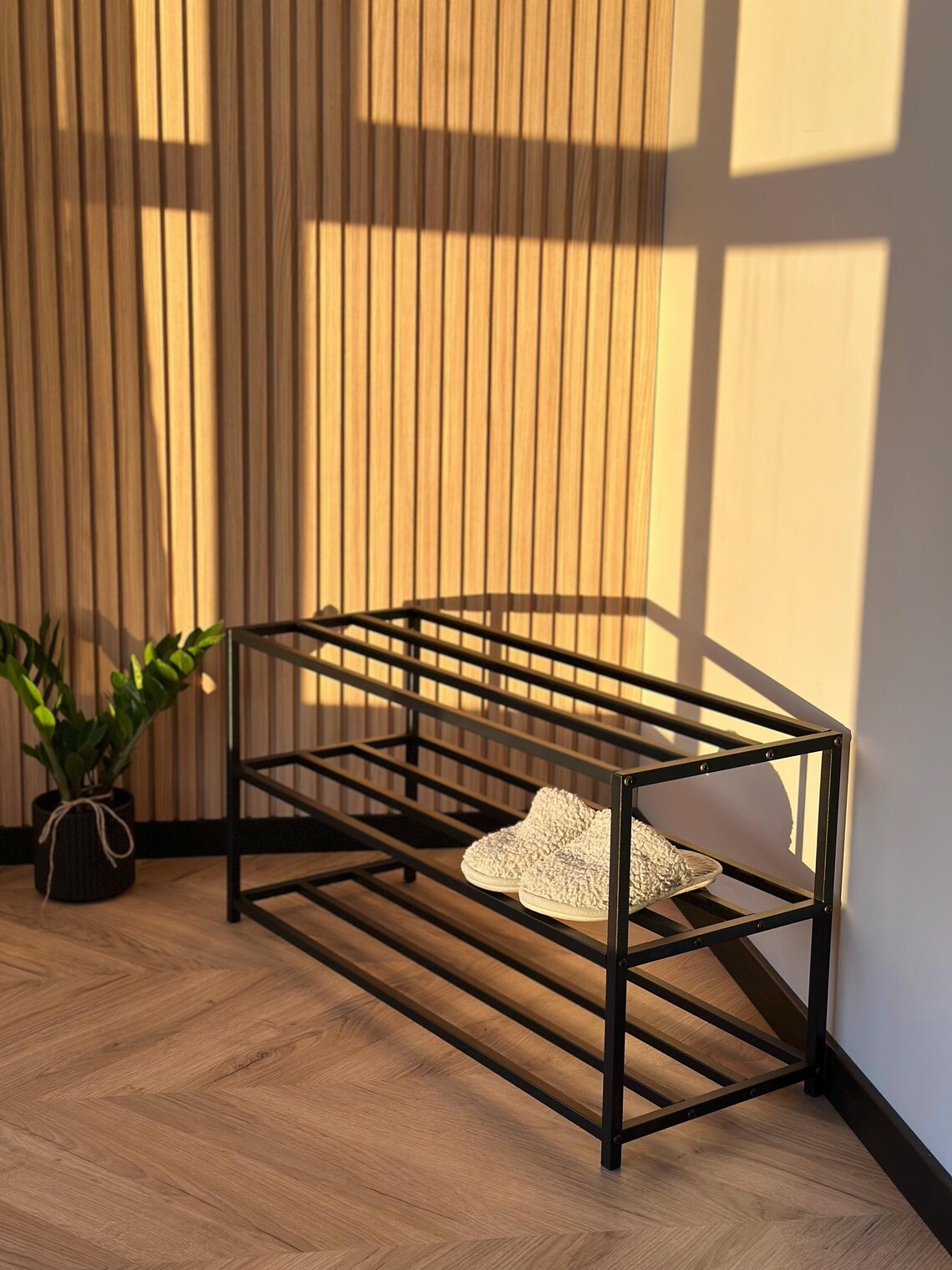 Modern Black Metal Shoe Rack, Entryway Organizer for Shoes and ...