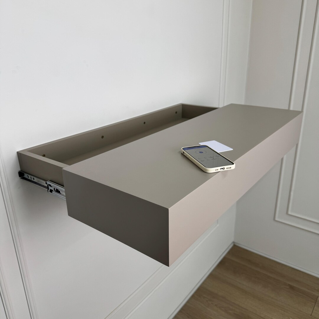 Wall-mounted Safe Beige Nightstand, Floating Bedside Table, Wall-hung ...