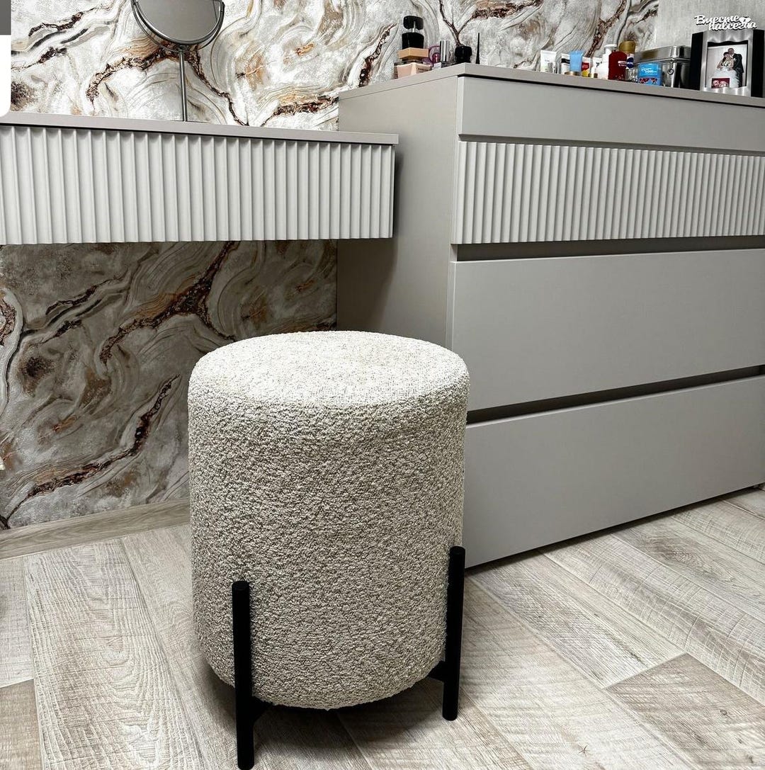Round Pouf Stool, Bedroom Pouf, Footstool Ottoman, Tufted Stool, Piano ...