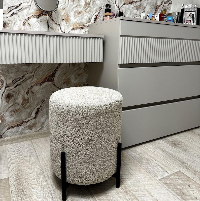 Round Pouf Stool, Bedroom Pouf, Footstool Ottoman, Tufted Stool, Piano ...