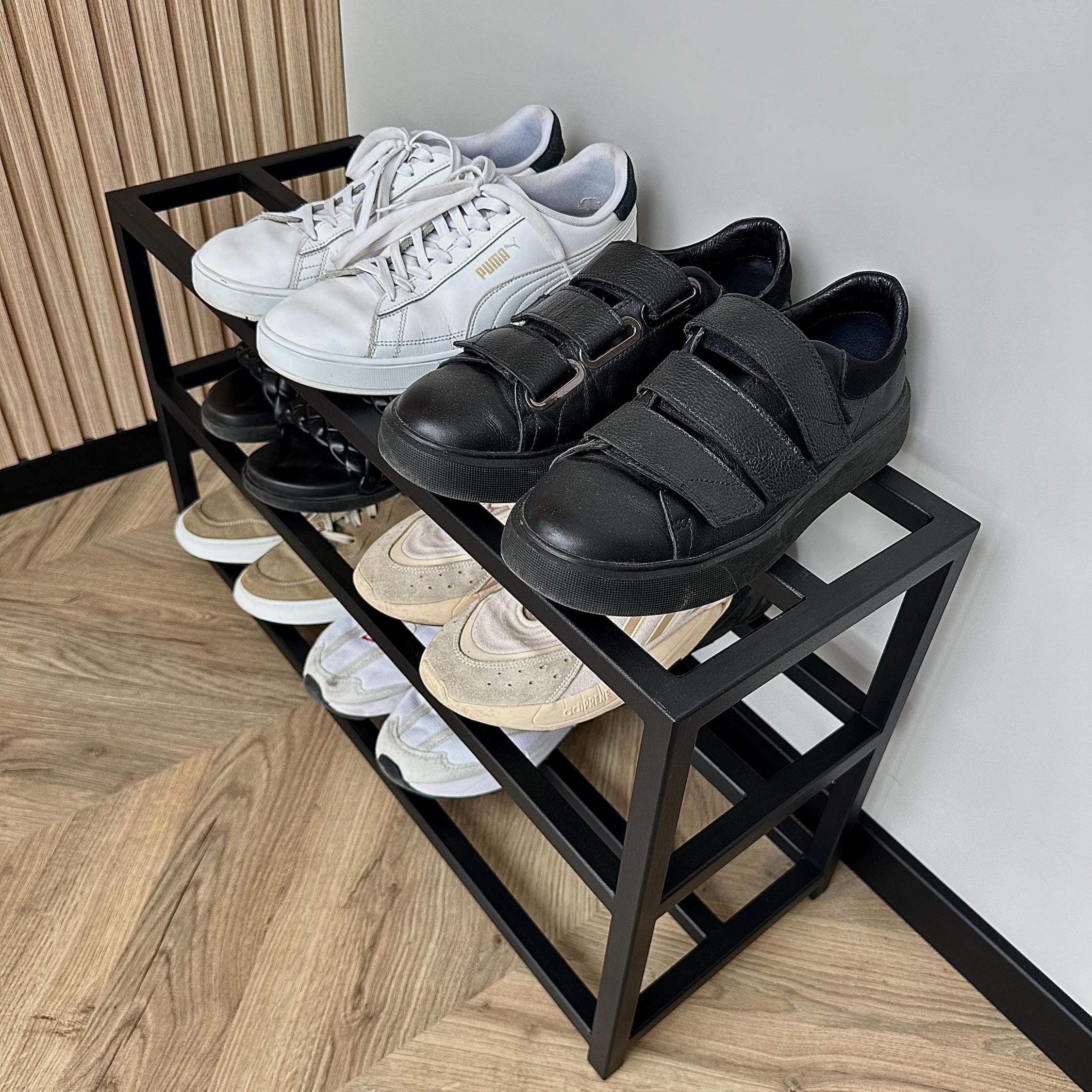 Modern Black Metal Shoe Rack, Entryway Organizer for Shoes and ...