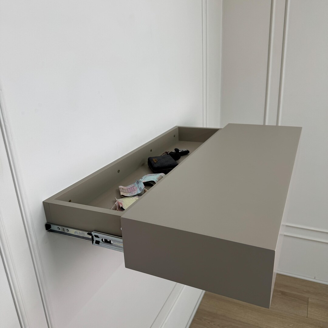 Hidden Wall Safe Shelf With Lockable Drawer, Minimalist Wall Mounted ...