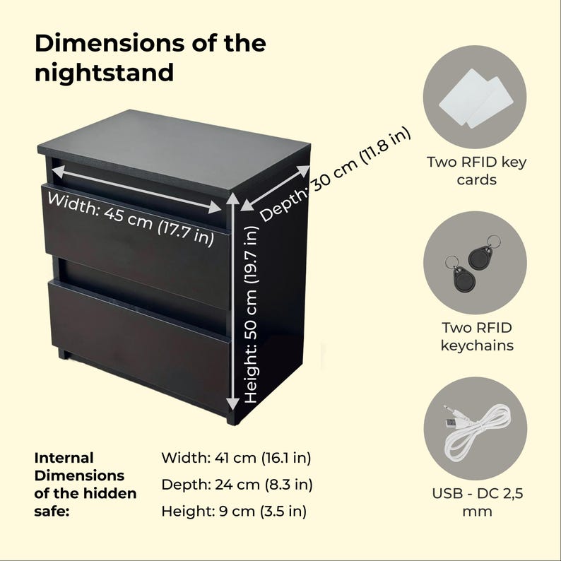 Modern Bedside Table With Hidden RFID Safe for Valuables Storage, Fully ...