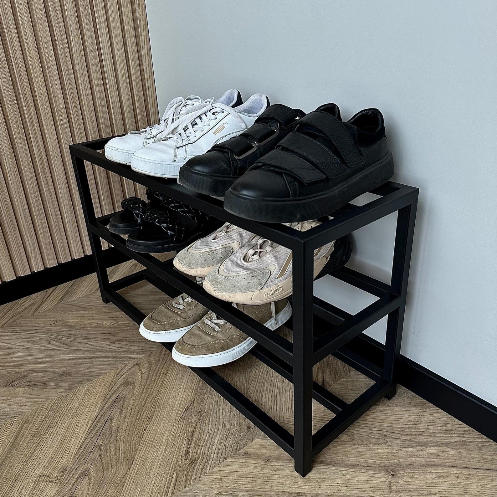 Modern Black Metal Shoe Rack Entryway Organizer for Shoes and ...