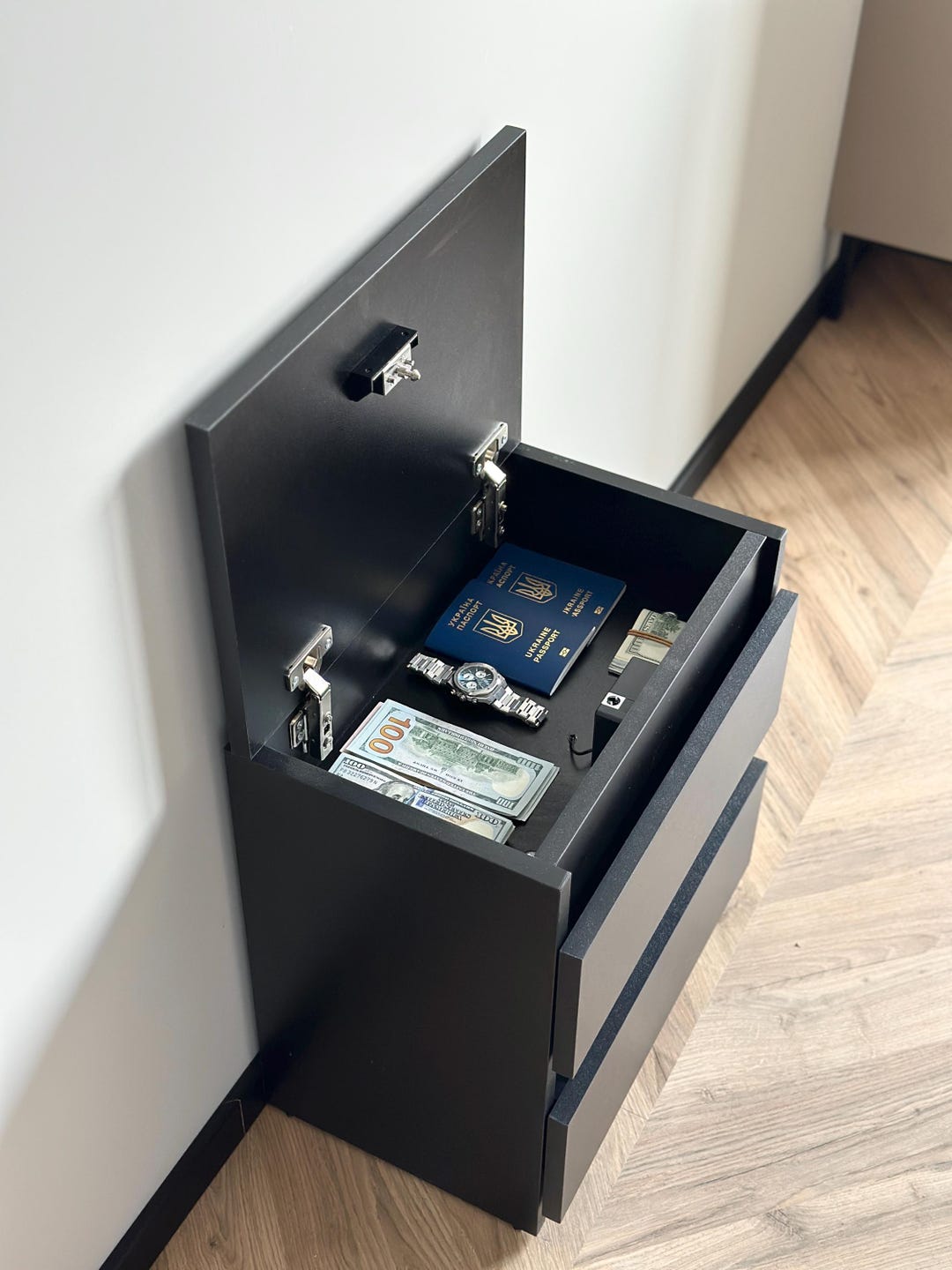 Modern Bedside Table With Hidden RFID Safe for Valuables Storage, Fully ...