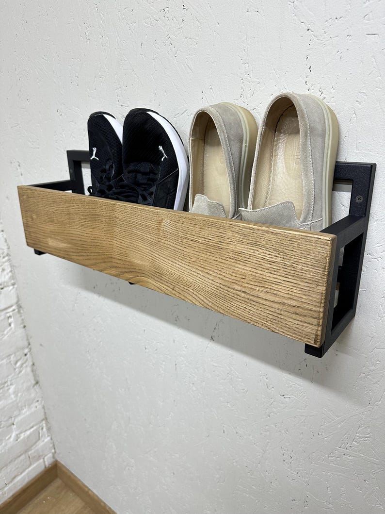 Hallway Metal Wall Mounted Shoe Rack Industrial Wood Schuhregal ...