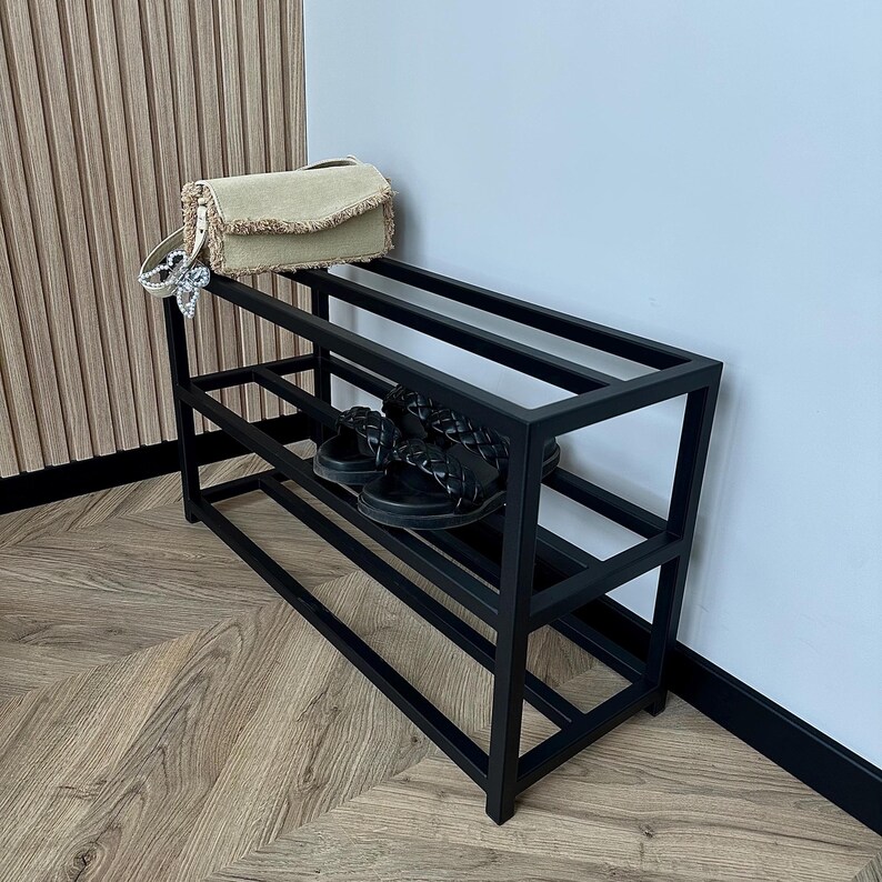 Modern Black Metal Shoe Rack Entryway Organizer for Shoes and ...
